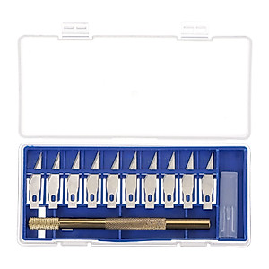 HARFINGTON 1set (11pcs) Art Craft Knife Set 1pcs Hobby Exacto Knife Brass Handle & 10pcs Spare Blades with Plastic Box for Scrapbooking Stencil DIY Precision Crafting, Gold Tone