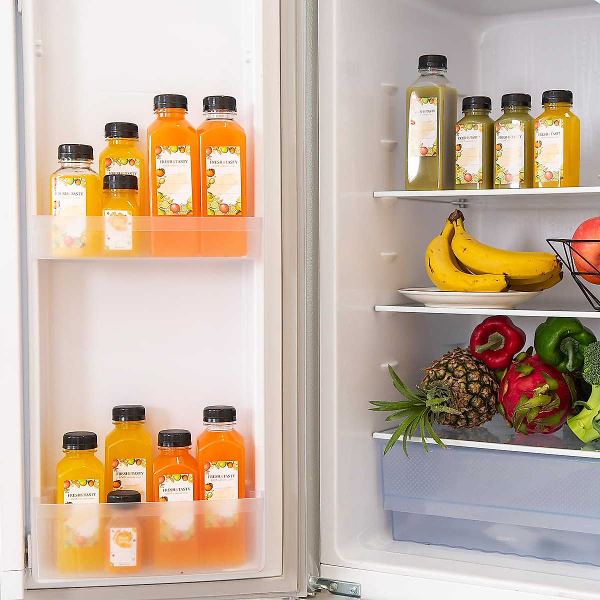 TOMNK 45pcs Juice Bottles, 12oz Reusable Juice Bottles with Caps and Labels, Funnel, Brush Beverage Containers for Juicing, Smoothies, Tea, Milk