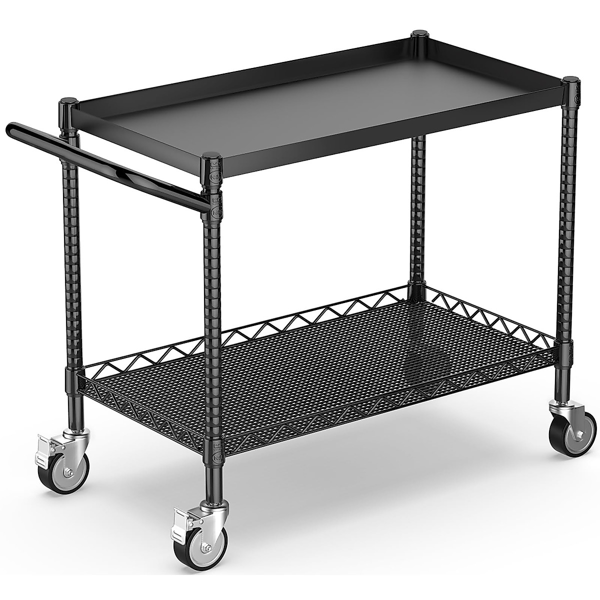Leteuke 2 Tier Utility Cart with Wheels, NSF Certified 900LBS Capacity Heavy Duty Rolling Utility Carts with Handle Bar, Commercial Grade Metal Serving Storage Cart for Warehouse Kitchen, Gold