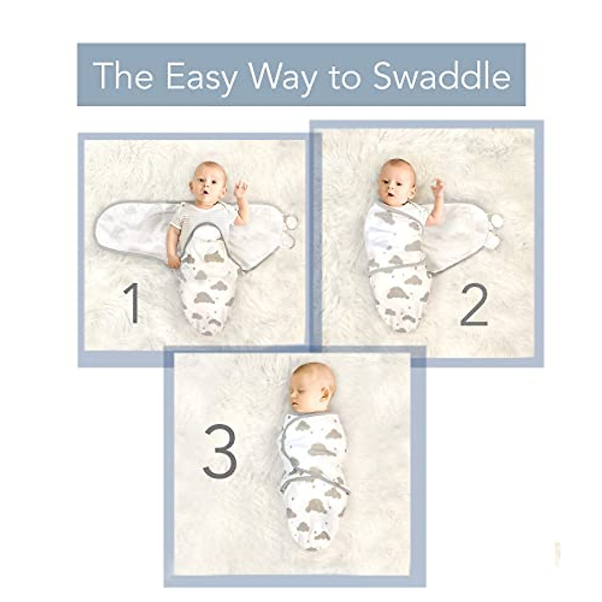 100% Organic Cotton Swaddle Blanket Baby Girl Boy Infant Sleep Sack Wrap, Adjustable Infant Swaddle Wrap Newborn Babies Small 0-3 Months. Clouds, Swirls, and Sleepy Animals. (Neutral Gray 3Pk)