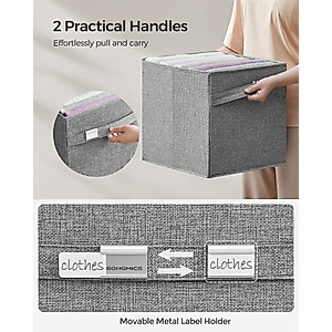 SONGMICS Storage Cubes, Set of 4 Cube Storage Bins, 13 x 13 x 13 Inches, 2 Handles, Oxford Fabric and Linen-Look Fabric, Easy to Clean, Foldable, Metal Label Holders, Dove Gray UROB233G04