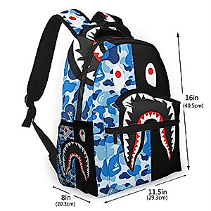 Ujxoihl Shark Half Blue Half Black Backpacks Travel Laptop Daypack School Bags For Teens Men Women