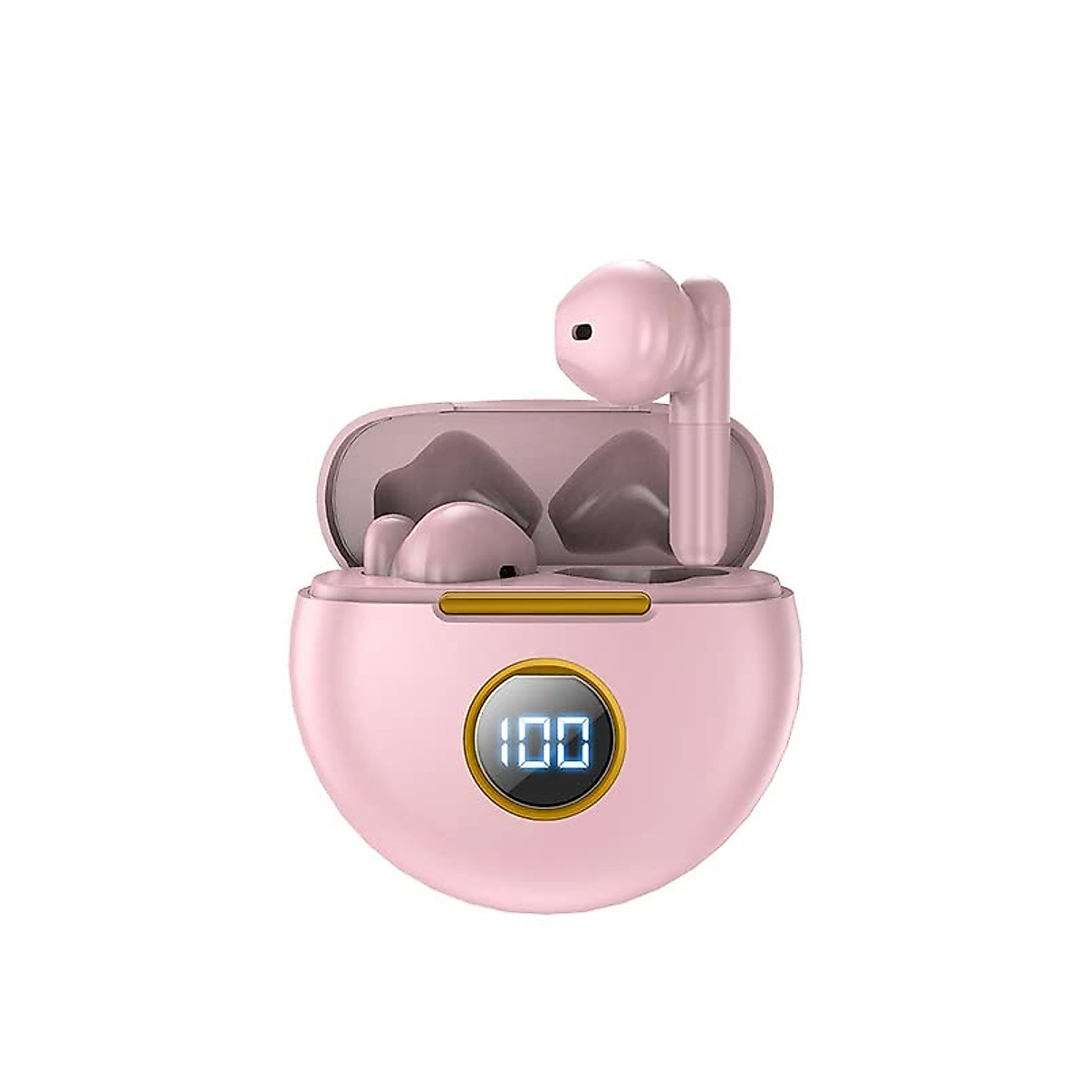 eDealz in-Ear Wireless Bluetooth 5.1 Headphones, Earbuds IPX7 Waterproof with Microphone Rechargeable USB C Case with Round LCD Display for Smartphones Android iOS (Pink)