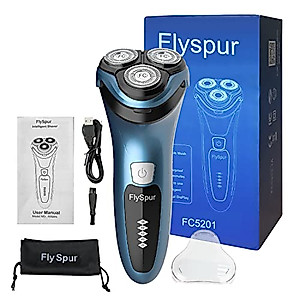 Electric Razor for Men，FlySpur Shaver Rotary Cordless Beard Pop-trimmer Wet Dry Shaver IPX7 100% Waterproof with Time Display