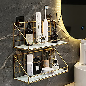 Shower Bathroom Caddy Gold Rust Proof No Drill Bottle Holder Adhesive Basket Organizer Wall Mount for College Gold white