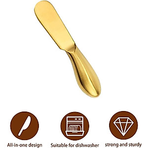 HSHQING 2Pcs Golden Butter Knife, Cheese and Butter Spreader Knive Set One-piece Stainless Steel for Home Breakfast Use, Deluxe Sandwich Cream Cheese Condiment Knives Flatware