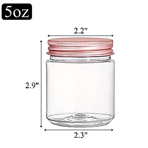 Fasmov 30 Pack 5 Ounce Clear Plastic Jars Containers with Rose Gold Lids, Round Empty Plastic Slime Storage Containers for Kitchen & Household Storage - BPA Free
