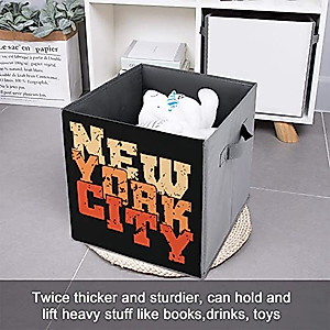 Retro New York City Canvas Collapsible Storage Bins Cube Organizer Baskets with Handles for Home Office Car