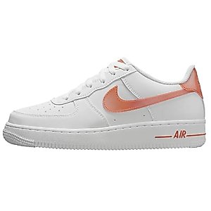 Nike Big Kid's Air Force 1, White/Safety Orange, 6 Big Kid