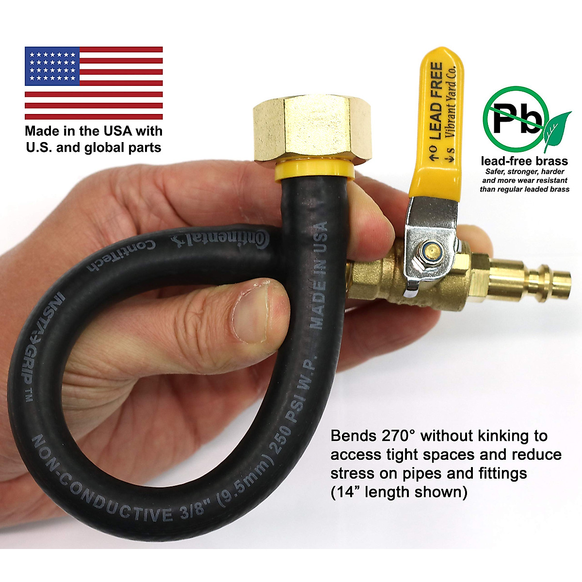 Winterize Sprinkler Systems and Outdoor Faucets: Air Compressor Quick-Connect Plug To Female Garden Hose Faucet Blow Out Adapter with Shut Off Valve (Lead-Free Brass), 14" Long