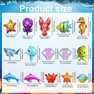 15pcs Ocean Themed Party Decorations, TACYKIBD Under The Sea Party Decorations, Starfish Octonauts Seahorse Lobster Cute Marine Balloons, Huge Sea Animal Balloon for Baby Shark Birthday Decorations