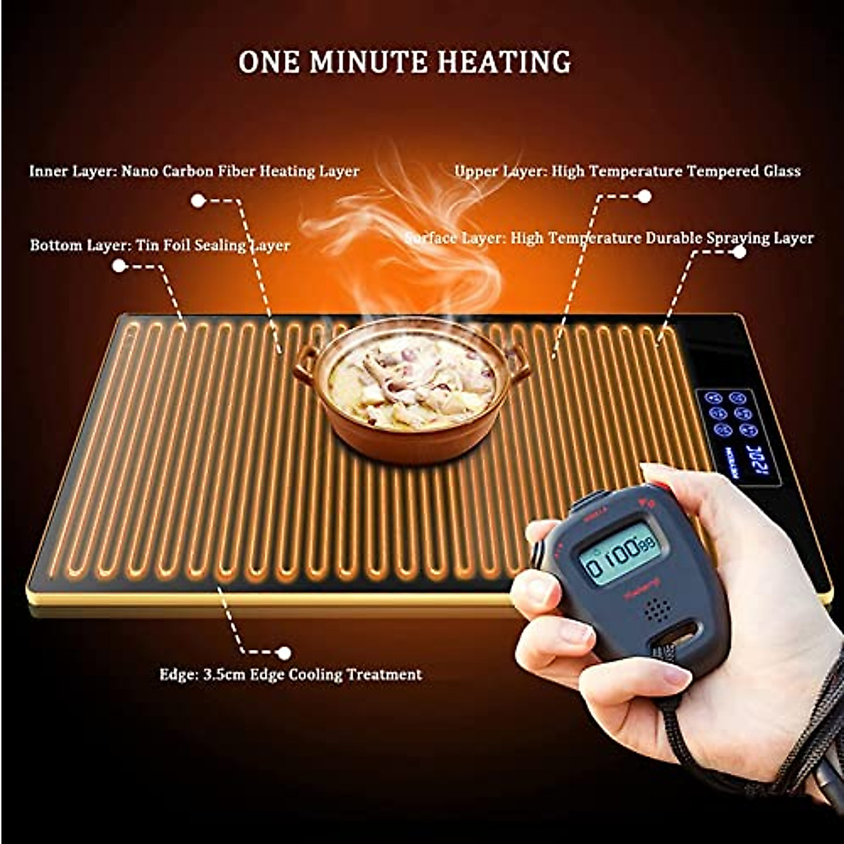 Buffet Warming Tray Hot Plate with Adjustable Temperature Control, Party Chafing Dish, Electric Food Warmer for Kitchen, Dining Room,Black,16x11inch (Black 31x19inch)