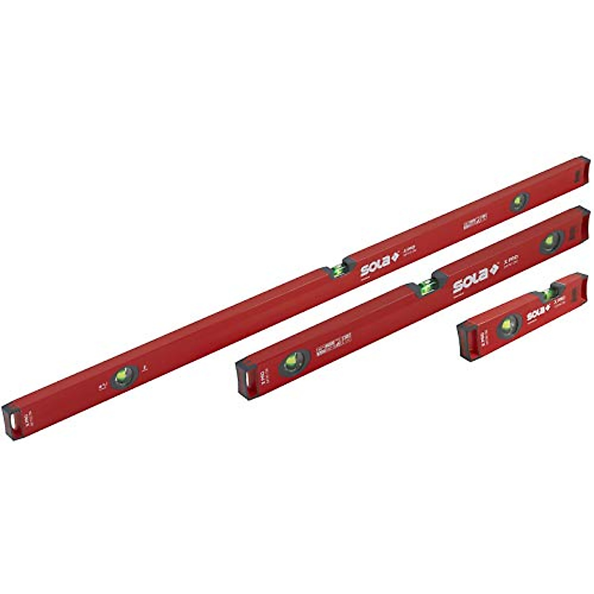 SOLA LSX482410 X PRO Aluminum Box Profile Spirit Level Set with 60% Magnified Vials, 10, 24 & 48-Inch , Red