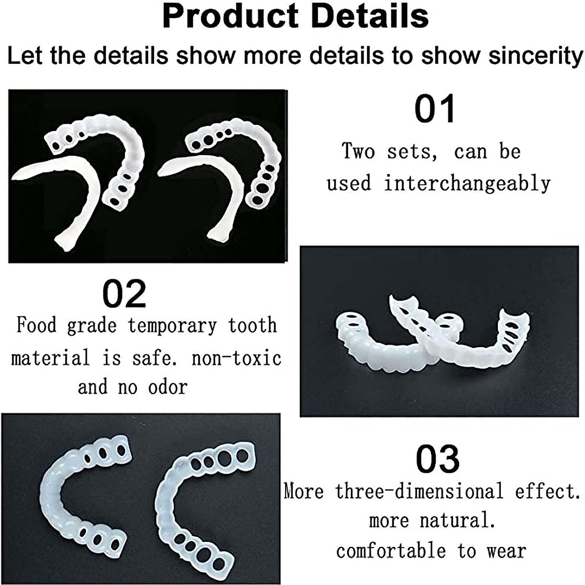 Aimery Fake Teeth,2 PCS Dentures Teeth for Women and Men, Natural Shade Fake Veneer, Denture Decorations for Halloween, Christmas and Daily Life (Teeth1)