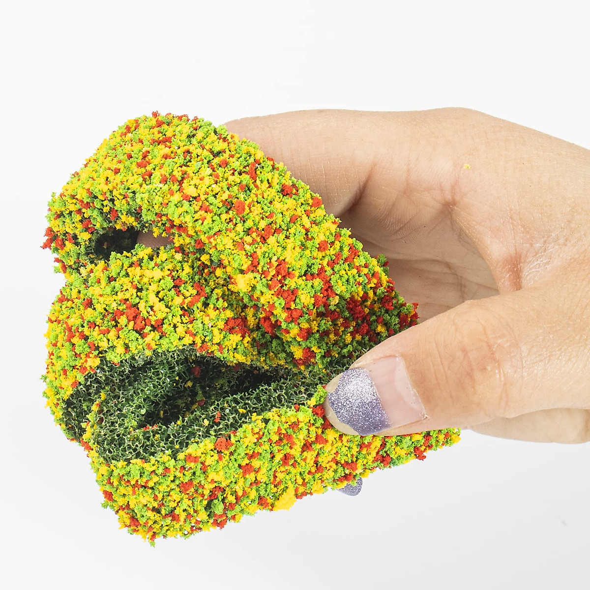 6 Pcs Model Grass Mat Artificial Grass Miniature Shrub Mat Static Shrub Vegetation Groups Bush Model Aritificial Plants for DIY Architecture Building Model Railway Train Diorama Garden,Red Yellow