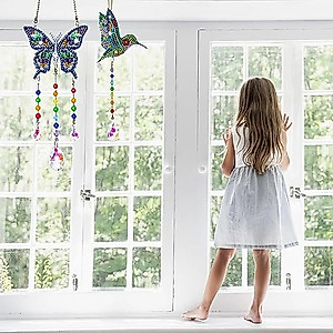 Diamond Painting Sun Catchers, 3 Pack Diamond Art Wind Chimes Diamond Art Kits, Wind Chime Kit Diamond Art Kits for Adults Crafts for Adults Women (Butterfly & Hummingbird & Sun)
