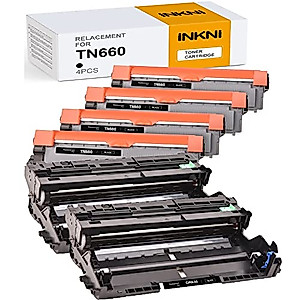 INKNI TN-660 DR-630 Compatible Toner Cartridge Replacement for Brother TN660 TN630 Toner Cartridges and DR630 Drum Unit (4 Pack Toner + 2 Drum Unit)