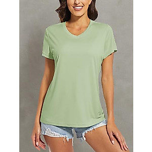 MAGCOMSEN Women's Dry Fit Shirts Running Shirts for Women Outdoor Shirts Summer Hiking Shirts Cool Short Sleeve Athletic T-Shirts L Light Green