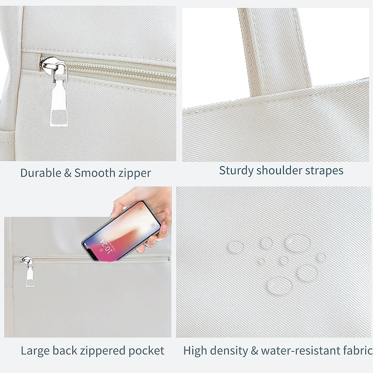 Ruofuna Women Tote Bag with Pockets Zipper Casual Shoulder Handbags Waterproof Nylon Cute Totes Bag with Compartments White