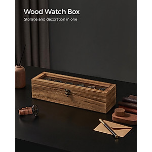 SONGMICS Watch Box, 6-Slot Watch Case, Solid Wood Watch Box Organizer with Glass Lid, Rustic Walnut UJOW006K01