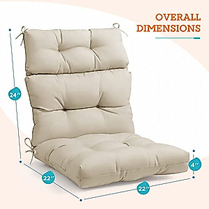 EAGLE PEAK New Tufted Outdoor/Indoor High Back Patio Chair Cushion, Set of 2, 44'' x 22'', Beige