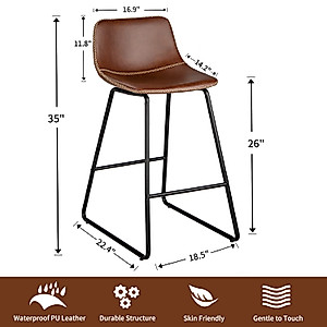 HeuGah Bar Stools Set of 4,Faux Leather Counter Height Bar Stools,26" Bar Chairs with Back,Modern Counter Stool for Kitchen Island