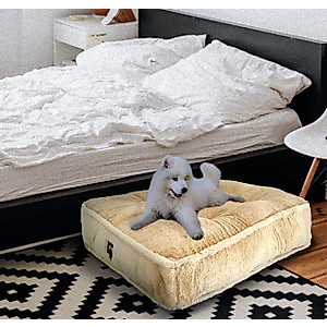 Bessie and Barnie Mid Shag Natural Husky Luxury Extra Plush Faux Fur Rectangle Pet/Dog Bed (Multiple Sizes)