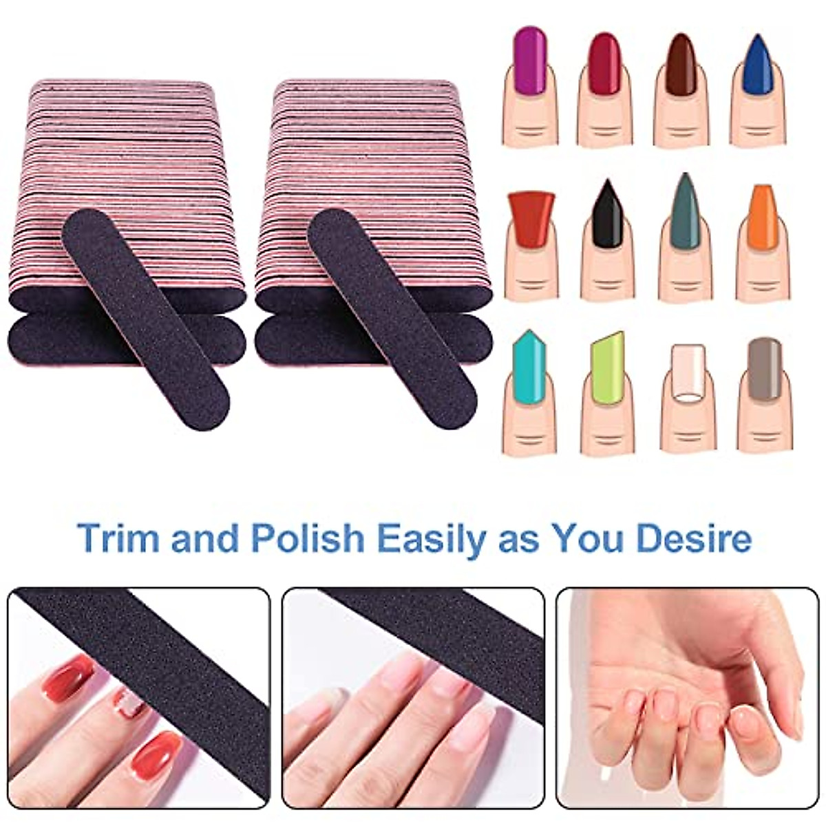 Nail Files (50 Pack), 3.6 Inches Emery Board Nail Files for Acrylic and Natural Nails, 100/180 Grit Small Double Sided Fingernail Filer Bulk Mini Professional Finger Nail Filer Manicure Set Black