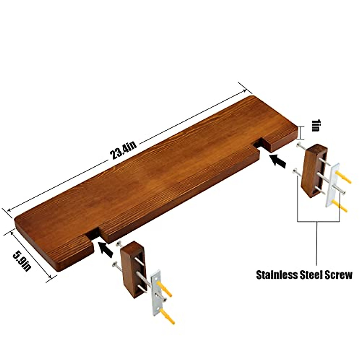 Bielebbi Floating Shelves, Wall Shelf, Shelves for Wall Storage, Solid Wood Shelf L23.4xW5.9 Set of 2, Rustic Wood Wall Shelves for Bedroom, Living Room, Bathroom, Kitchen, Office and More…