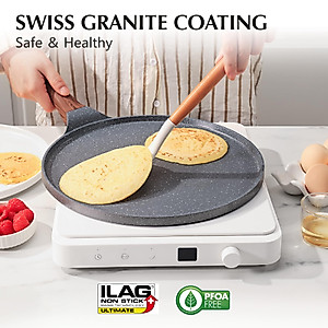 SENSARTE Nonstick Crepe Pan, Swiss Granite Coating Dosa Pan Pancake Flat Skillet Tawa Griddle 10-Inch with Stay-Cool Handle, Induction Compatible, PFOA Free
