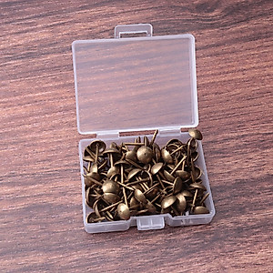 Sowaka 100 Pcs Antique Upholstery Nails Bronze Decorative Furniture Pins Kits Thumb Tacks Push Pins for Furniture Sofa Decorative Brass Nail Pins
