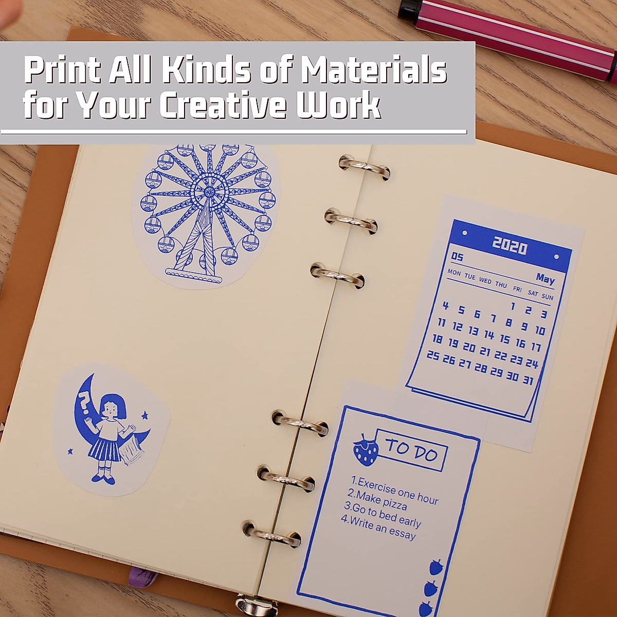 Memoking T02/M02X/M02L Blue on White Thermal Paper-5-Year Sticky 50mmx3m for Journal Photo Texts Study Notes and More, 3 Rolls