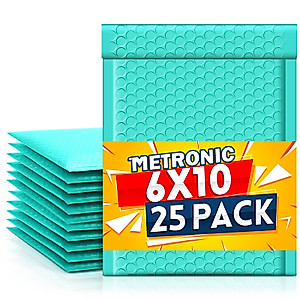 Metronic Bubble Mailers 6x10 Inch 25 Pack, Teal Padded Envelopes,Waterproof ,Cushioning Self Seal Adhesive Padded Mailers for Shipping Bags,Boutique,Small Business Bulk #0