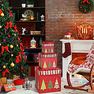 3 Pcs Christmas Nesting Gift Boxes with Lid Nesting Boxes Xmas Boxes for Gifts Red Christmas Tree Gift Wrap Boxes for Christmas Thanksgiving New Year Wrapping Presents and Decorations (Green Trees)