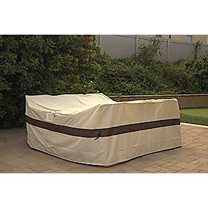 WJ-X3 Rectangular Outdoor Table Cover, Heavy Duty Furniture Cover waterproof, High Wind Resistant Design for Patio Furniture 108W x 83D x 28H Inches, Beige & Coffee