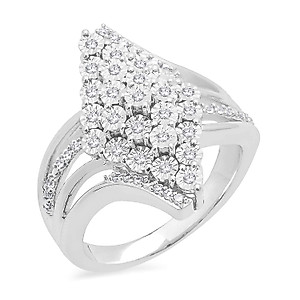 Jewelili Sterling Silver 1/4 Cttw Natural White Round Diamond Ring, Size 7
