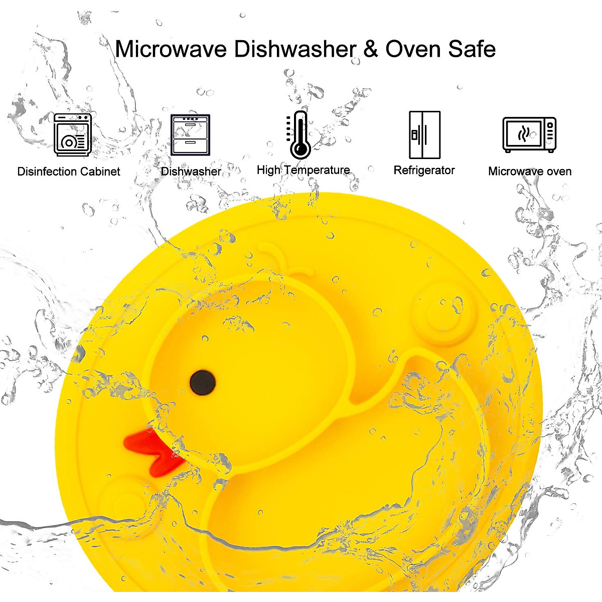 Baby Plate Silicone Toddler Plates Suction Placemat Divided Dishes for Kids and Infants One-Piece Strong Suction, BPA Free, Microwave Dishwasher Safe (Yellow)