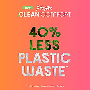 Playtex Clean Comfort Organic Cotton Tampons, Multipack (14ct Regular/14ct Super Absorbency), Fragrance-Free, Organic Cotton - 28ct