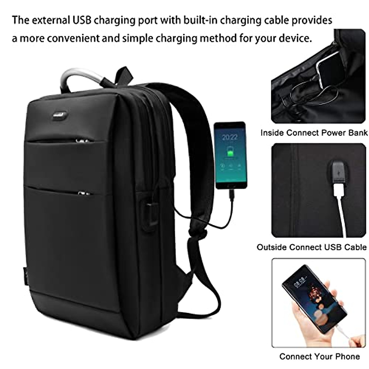 Oakisma Travel Laptop Backpack for Men Women Business School Backpacks with USB Charging Port and 14 inch-17.5 inch Computer College Student Gift(Black)