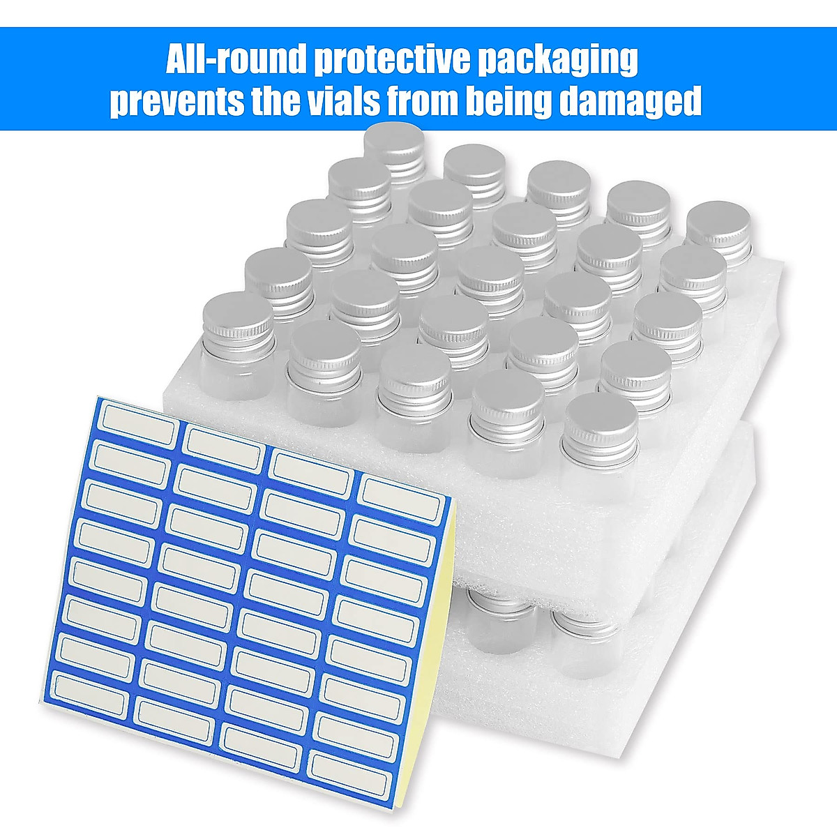 50PCS 10ml Glass Vials with Aluminum Screw Caps and Plastic Stoppers, Clear Glass Sample Vials, Mini Glass Bottles for Home Party Decorations and DIY Craft