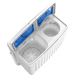 Giantex GT24267-PE 20lbs Spinner Combo, 12lbs 8lbs Spinning, Compact Twin Tub Mini Washer for Apartment RV Dorms, Blue & White Portable Washing Machine
