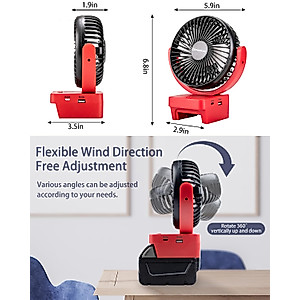 Uniqwamo Portable Rechargeable Fan Compatible For Milwaukee M18 18V 48-11-1850 48-11-1862 Lithium-Ion Battery, Jobsite Battery Operated Fan With 3 Speeds Control，USB +Type C(Battery not Included)