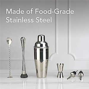 Arora Barware Set - 6pc - Stainless Steel - Professional Bar Tools for Drink Mixing, Home, Bar, Party, Silver, 24oz (851111)