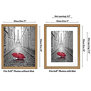 Americanflat 9x12 Picture Frame in Dark Oak - Displays 6x8 with Mat and 9x12 Without Mat - Engineered Wood with Shatter Resistant Glass - Horizontal and Vertical Formats for Wall