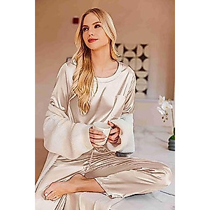 Ekouaer Pjs Womens Satin Nightwear Long Sleeve Sleep Set Champagne 2 Pieces Sleepwear Set Two Piece Bride Pajama Champagne XL