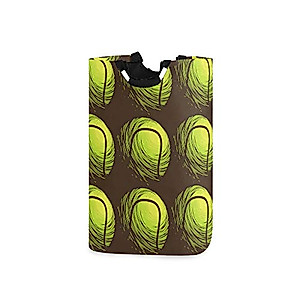 DOMIKING Sport Tennis Ball Laundry Hamper 12.6 x 11 x 22.7 Inch Collapsible Organizer Basket Clothes Laundry Basket Storage Organizer for Toy Collection