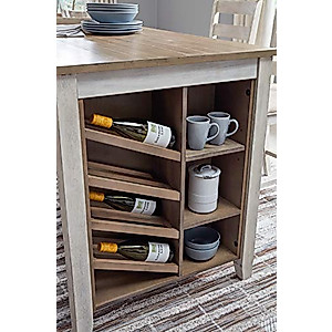 Signature Design by Ashley Skempton Farmhouse 36" Counter Height Dining Table with Storage & Wine Rack, Whitewash