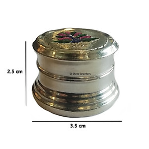 shree jewellers SJ Pure Silver Designer Peacock Meenakari Sindoor Dabbi with Lid, Pooja Items for Home, KumKum Round Box Spiritual Gift Item ~ Small Size 3.5 x 2.5 cm
