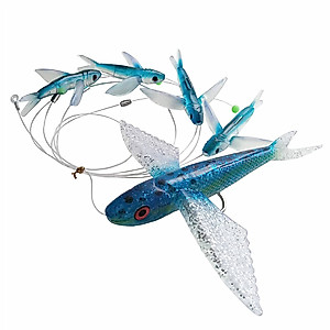 OCEAN CAT Fly FishTrolling Lures Baits with Rigged Hook 9/0 for Marlin Tuna Mahi Mahi Dolphin Durado Wahoo Big Game Saltwater Fishing Tackle (Blue+Spot- 8.5 in)