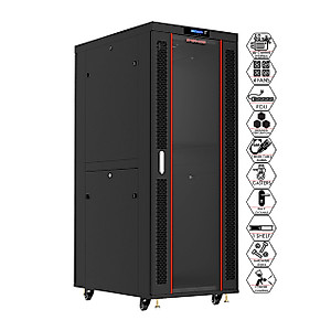 Server Rack - Locking Cabinet - Network Rack Cabinet Enclosure - 42U - Rack Mount - 32 Inch Deep - Server Cabinet - on Wheels - Shelf - Cooling Fan - Thermostat - Sysracks - SRF